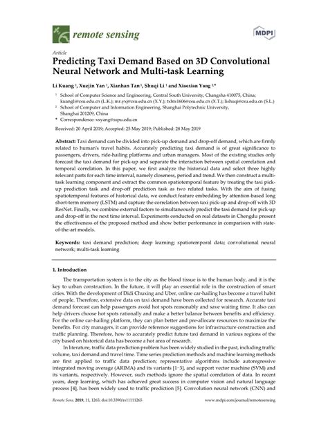 Pdf Predicting Taxi Demand Based On 3d Convolutional Neural Network And Multi Task Learning
