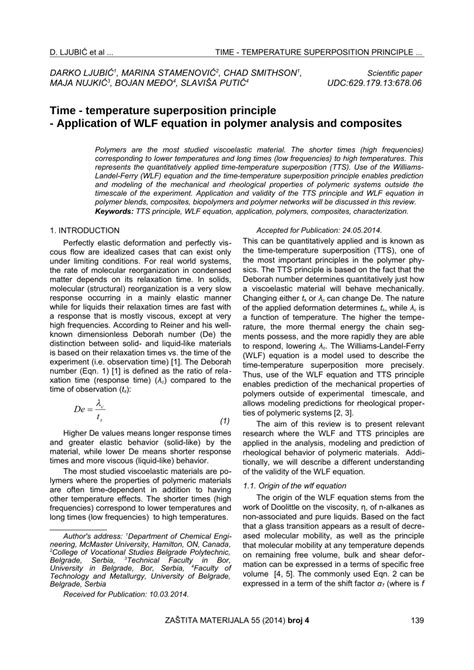 Pdf Time Temperature Superposition Principle Application Of Wlf Equation In Polymer Analysis