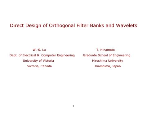 PDF Direct Design Of Orthogonal Filter Banks And Wavelets