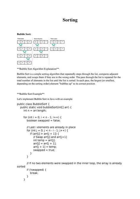 sorting sorting bubble sort bubble sort algorithm explanation
