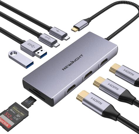 Amazon Com USB C Docking Station Newmight 9 In 1 USB C To 3 HDMI Adapter With 100W PD 2 USB A