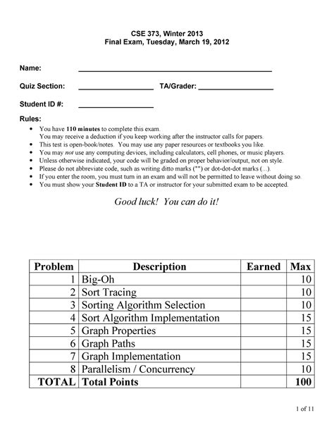 Final 13wi Lecture CSE 373 Winter 2013 Final Exam Tuesday March