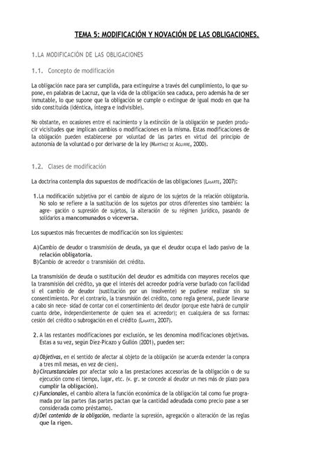 TEMA Modificación y novación de las obligaciones TEMA MODIFICACIÓN Y NOVACIÓN DE LAS