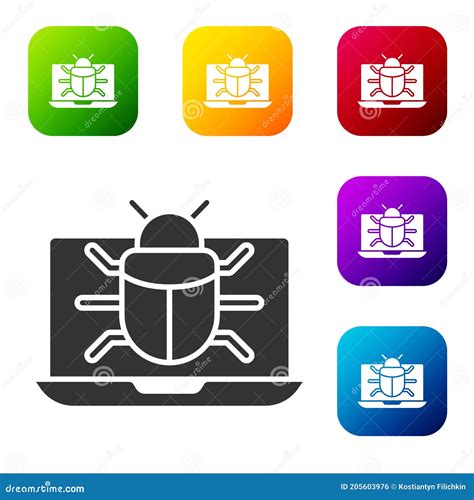 Black System Bug On Monitor Icon Isolated On White Background Code Bug Concept Bug In The