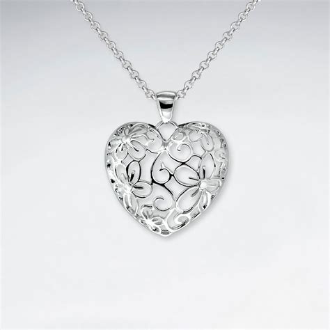 Pendentif Coeur Argent Poli Filigrane Bijoux 925
