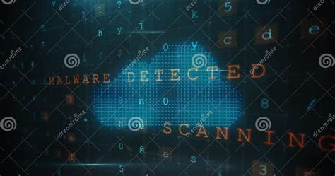 Digital Screen Displays Malware Detected With Cloud Icon And Scanning