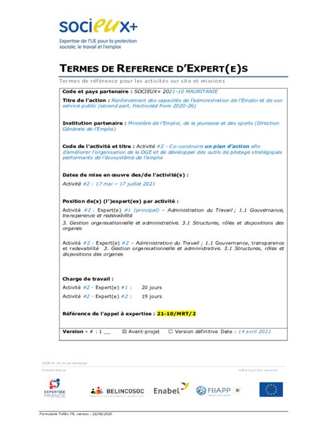 Remplissable En Ligne EVALUATION DE LA MISE EN UVRE DU PROJET Fax Email Imprimer PdfFiller