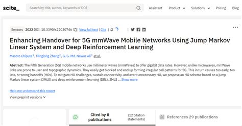 Citation Report Enhancing Handover For 5g Mmwave Mobile Networks Using Jump Markov Linear
