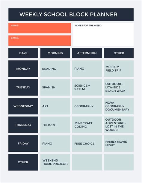 Weekly School Block Customizable Template Shutterstock