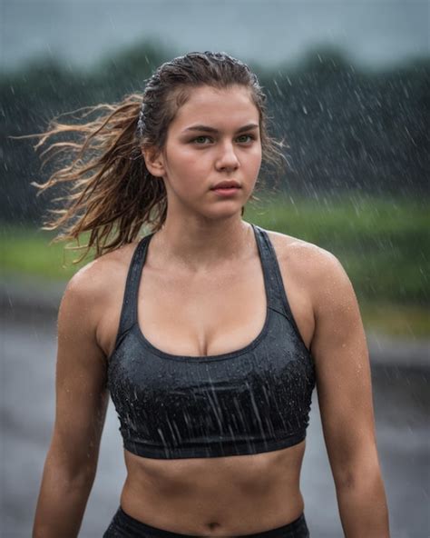 Premium Photo A Woman In A Sports Bra Top Standing In The Rain