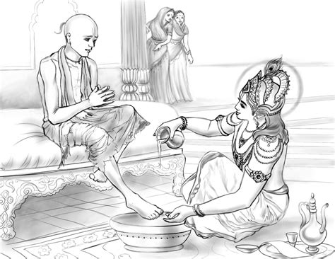 Sri Krishna Serving Sudama Brahmana Ananda Art God Illustrations
