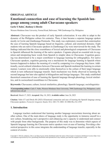 Pdf Emotional Connection And Ease Of Learning The Spanish Language