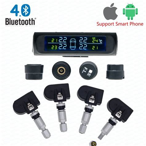 Solar Power Car TPMS Bluetooth Tire Pressure Monitoring System With LCD Display And Phone App