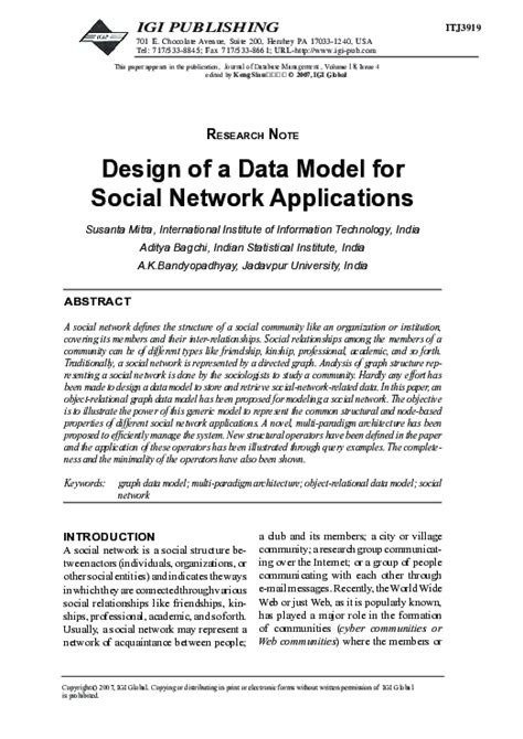 Pdf Design Of A Data Model For Social Network Applications
