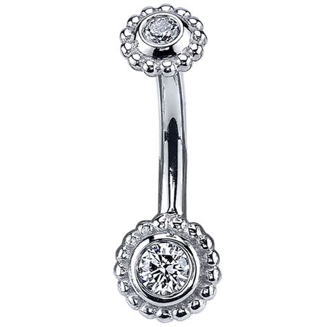 Body Vision Bvla Beaded Raine Navel Curve In Gold With White Czs