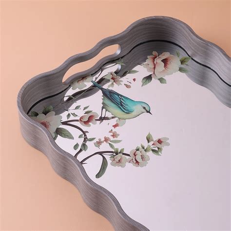 Flower Pattern Designed Rectangle Serving Tray Dessert Platter