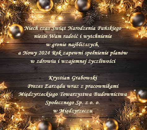 Życzenia świąteczno noworoczne Międzyrzeckie Towarzystwo Budownictwa Społecznego Sp z o o