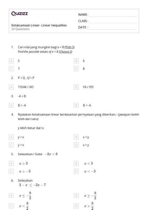 50 Inequalities Worksheets For 3rd Grade On Quizizz Free And Printable