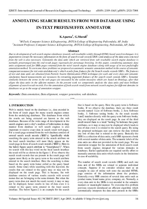 Pdf Annotating Search Results From Web Database Using In Text Prefixsuffix Annotator