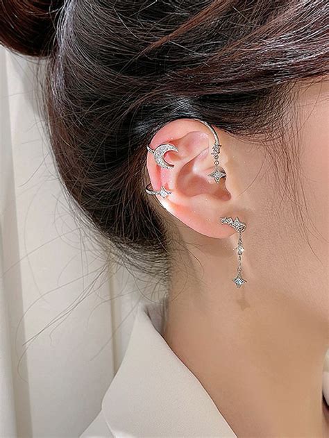 1pc Moon Decor Ear Wrap Ear Cuff Ear Cuff Earings White Gold Earrings