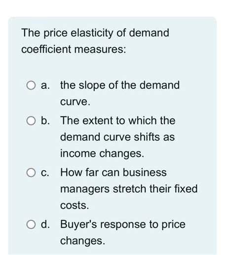 Solved The Price Elasticity Of Demand Coefficient
