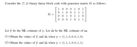 Solved Consider The 7 4 Binary Linear Block Code With Chegg