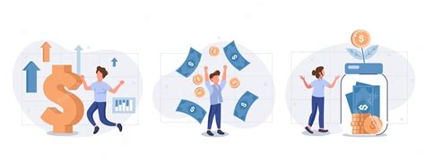 Conjunto De Ilustração De Renda Passiva Personagens Desfrutando De