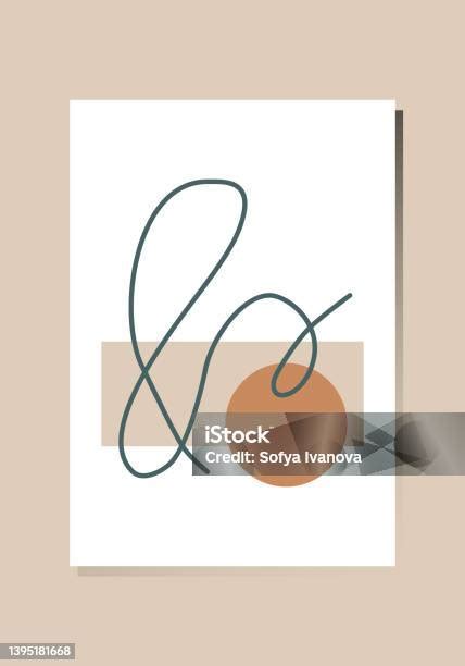 Boho Style의 벡터 추상 구성 원 선 및 사각형의 기하학적 패턴 흙 같은 색상 인테리어 디자인 포스터 엽서 인쇄 배너에