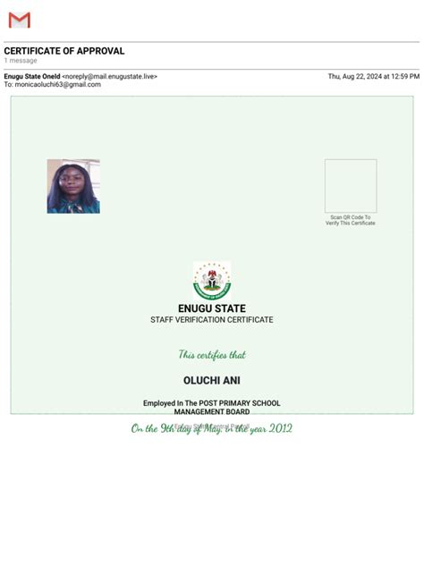 Gmail Certificate Of Approval Pdf