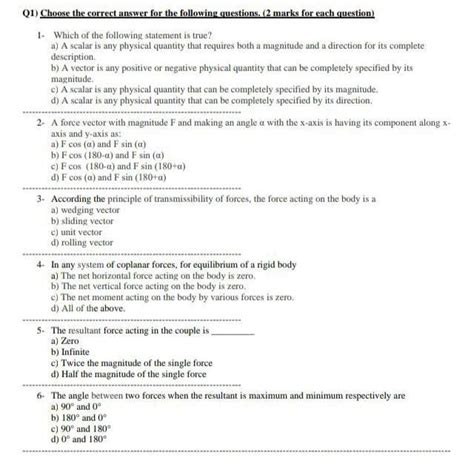 Solved Q Choose The Correct Answer For The Following Chegg
