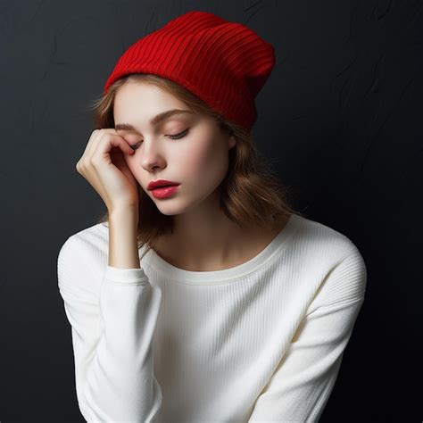 Premium Ai Image Beautiful Young Woman Wearing Red Hat