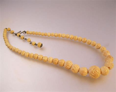 1950s Hand Carved Bone Bead Necklace Vintage Jewelry Jewellery Etsy