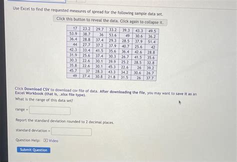 Solved Use Excel To Find The Requested Measures Of Spread Chegg