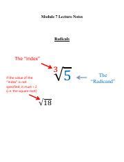 Module 7 Lecture Notes Pdf Module 7 Lecture Notes Radicals The Index