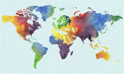 Watercolor Map Water Color World Map Watercolor Map Illustrated Map