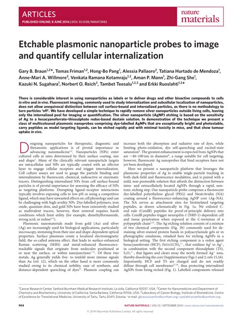 Pdf Etchable Plasmonic Nanoparticle Probes To Image And Quantify Cellular Internalization