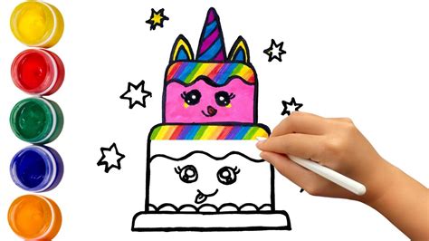 귀여운 유니콘 무지개 케이크를 그리는 방법 어린이를 위한 예술 컬러로 그리기 쉬운 생일 케이크 How To Draw A Cute Unicorn Rainbow