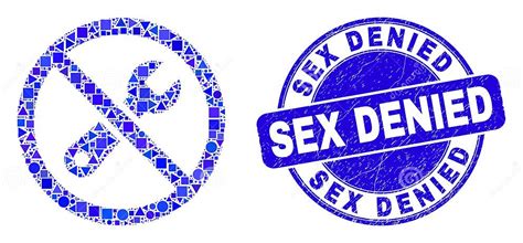 Blue Distress Sex Denied Seal And Forbidden Repair Mosaic Stock Vector