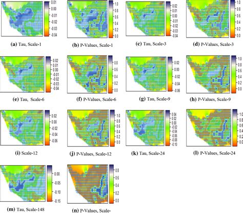 Spatial Distribution Of Mann Kendal Estimator With P Values In Various Download Scientific