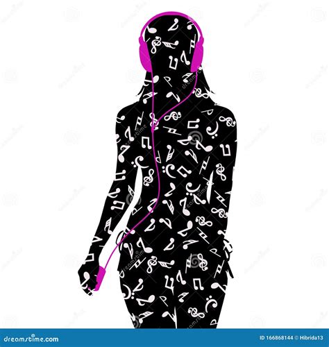 Musical Poster With Woman Silhouette Listening Music Stock Vector Illustration Of Attractive