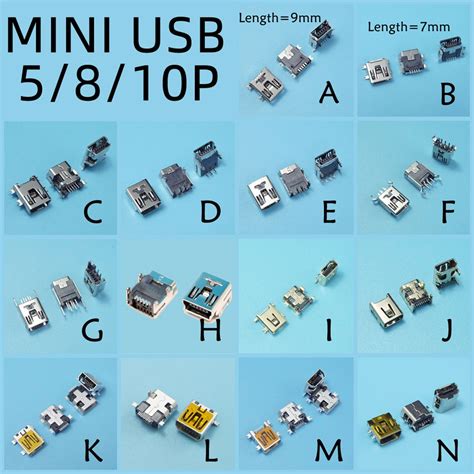 5pcs Mini Usb Type B 5 Pin 8pin 10pin Female Socket Vertical