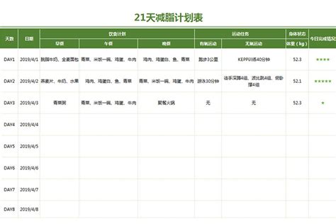 21天减脂计划表 我拉网