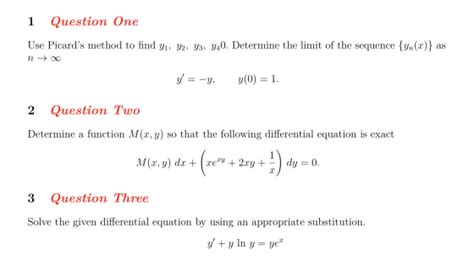 use picard s method to find y1 y2 y3 y40 determine the limit of the