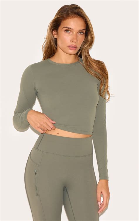 Olive Sculpt Long Sleeve Gym Top Activewear Prettylittlething Ca