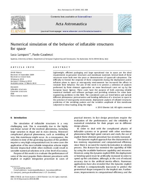 Pdf Numerical Simulation Of The Behavior Of Inflatable Structures For