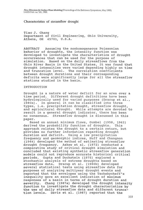 Pdf Effects Of Drought On Streamflow Characteristics