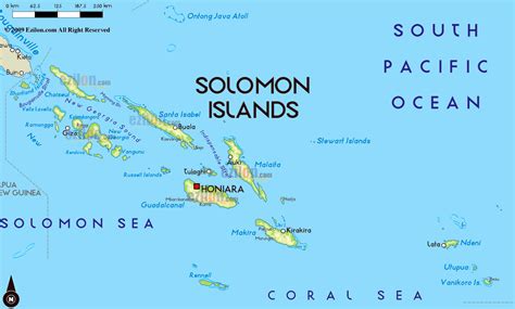 Large Physical Map Of Solomon Islands With Large Cities Solomon