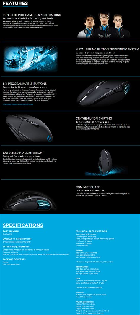 Logitech G302 Daedalus Prime MOBA Gaming Mouse 910 004210 Allneeds Computers
