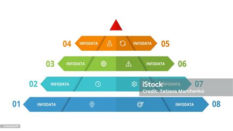 8 개의 요소가있는 삼각형 웹 비즈니스 프리젠 테이션 벡터 일러스트 레이 션을위한 인포 그래픽 템플릿 비즈니스 데이터 시각화 0명에 대한 스톡 벡터 아트 및 기타 이미지