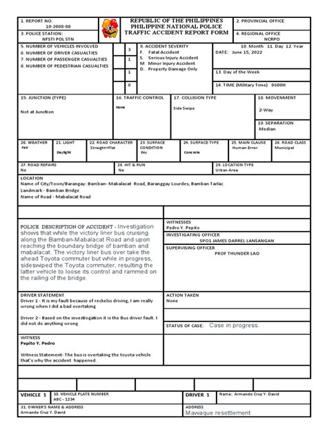 Traffic Accident Report 3rd Year Pdf Traffic Collision Affidavit